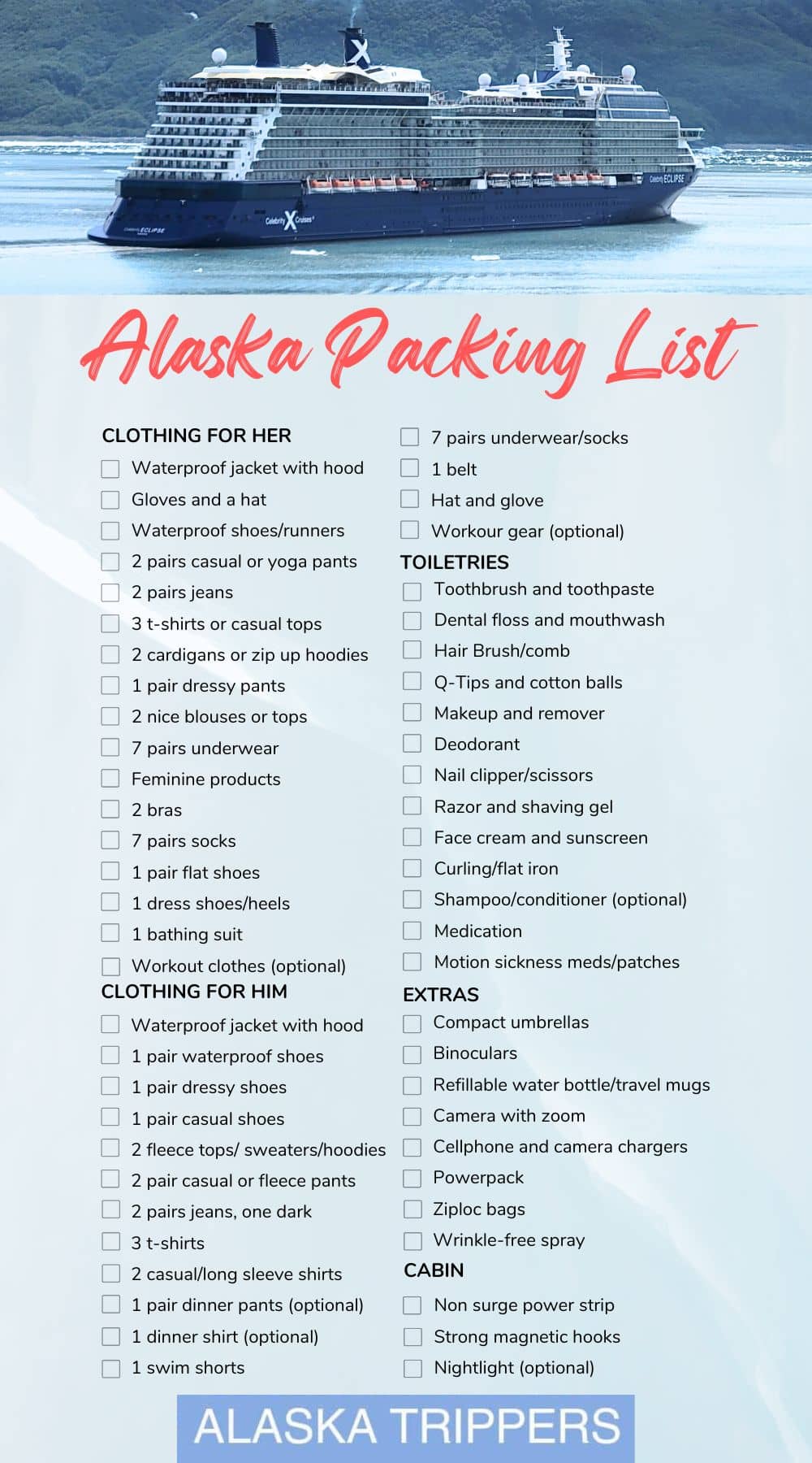 Alaska Packing List: How To Prepare For Your Cruise - Alaska Trippers